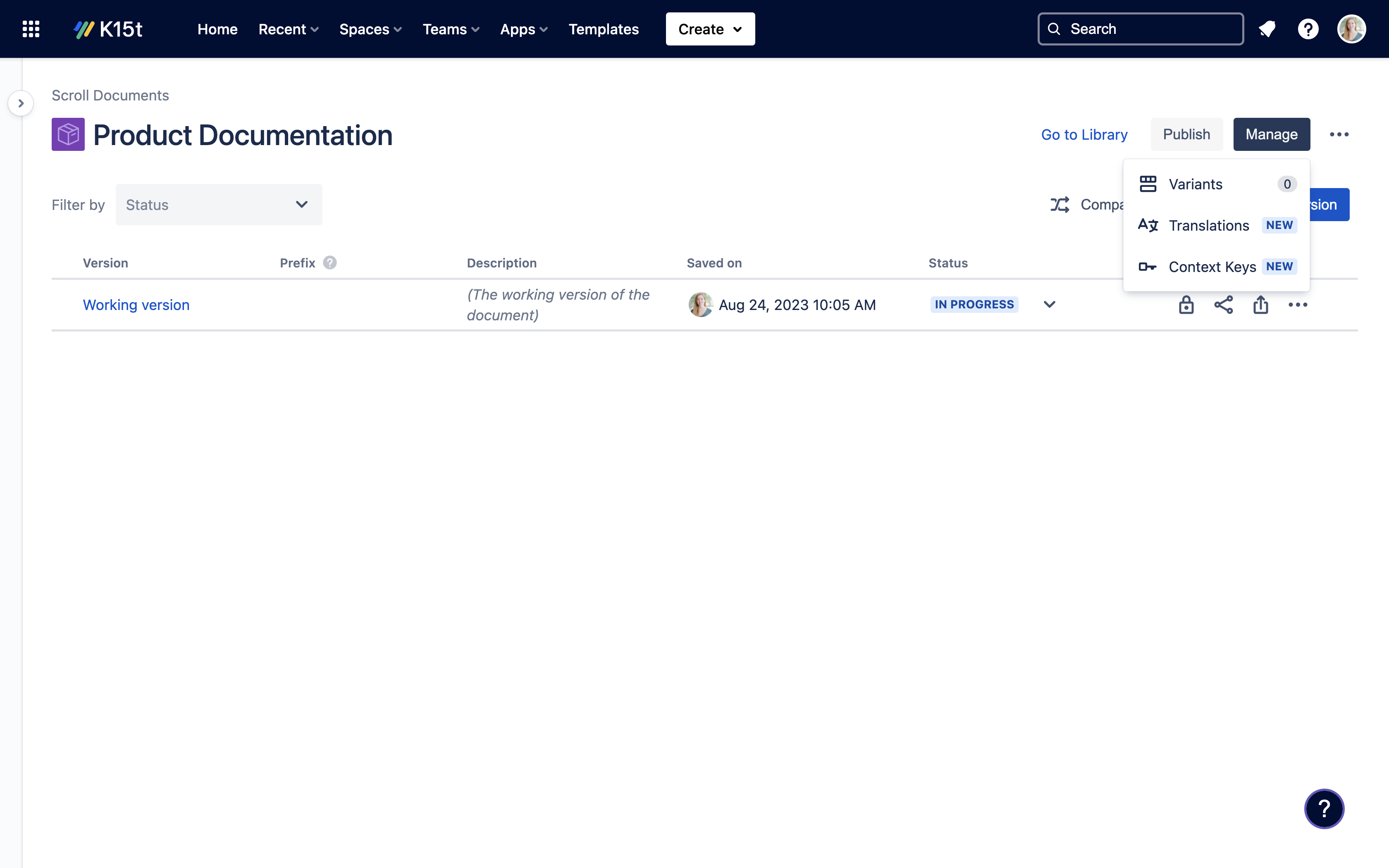 Scroll Documents: Manage Versions, Variants, and Translations of Your Content | K15t – Help Center